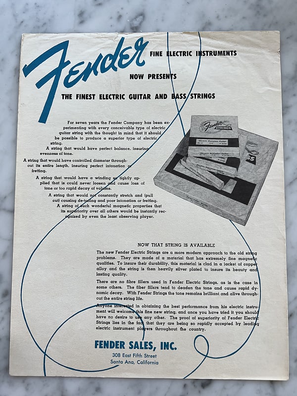 1950’s Fender Guitar & Bass Strings Ad Dealer Rare Collector | Reverb