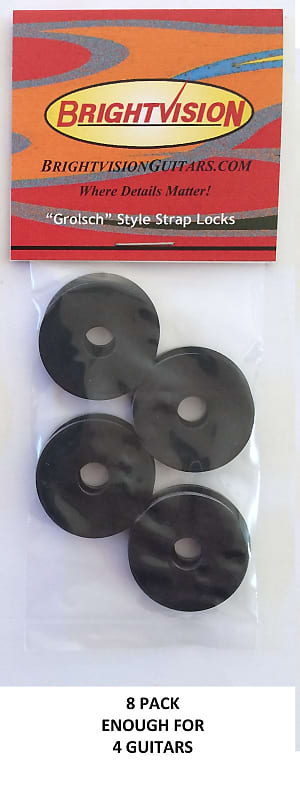 Eight BLACK Rubber Guitar Strap Locks - Grolsch Style - | Reverb