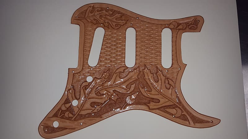 Leather pickguard custom fits Fender Stratocaster natural | Reverb