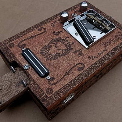 Loaded Engraved Opening 2Pickup 6String Cigar Box Guitar Body | Reverb