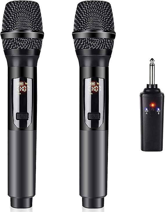 Wireless Microphone, K380S Dual Cordless Metal Dynamic Mic | Reverb