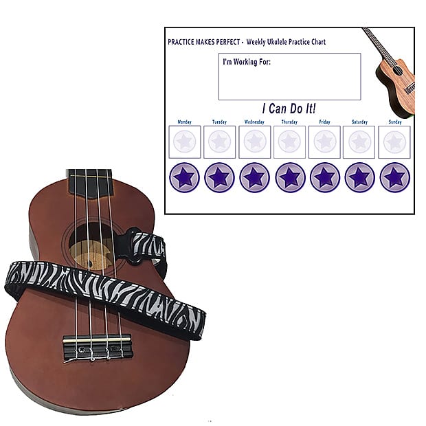 Ukulele Practice Chart Blue w/ White Zebra Ukulele Strap | Reverb UK