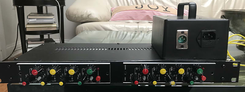 Ward Beck M462 EQ modules in a pair racked with power. 1976 | Reverb