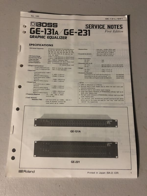Roland Boss GE-131A/GE-231 Graphic Equalizer Service Notes | Reverb