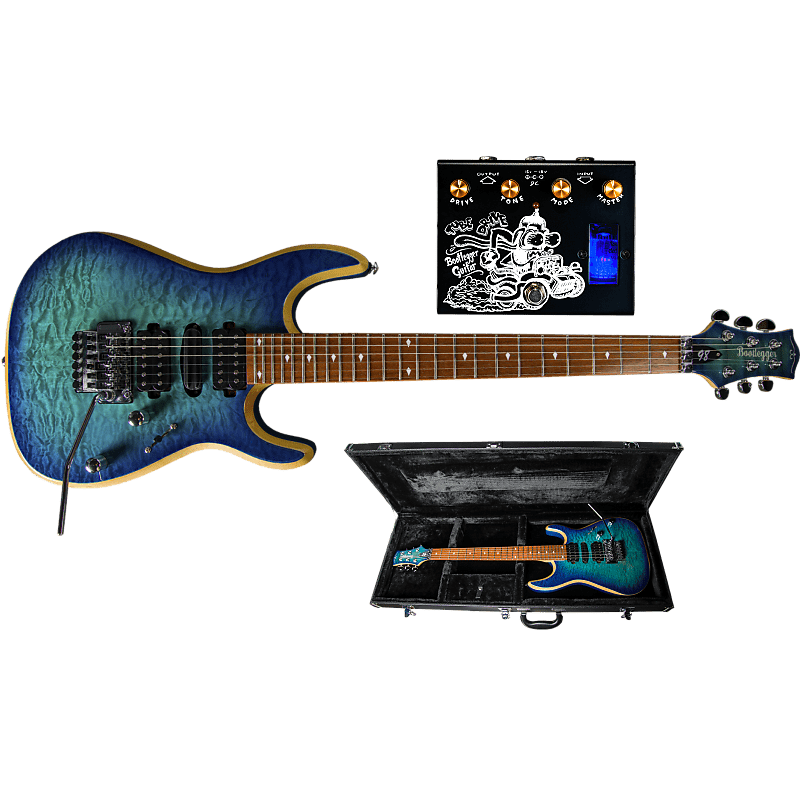 Bootlegger Guitar Royal HHH, Case, Blue Clear With Shifty’s 8 | Reverb