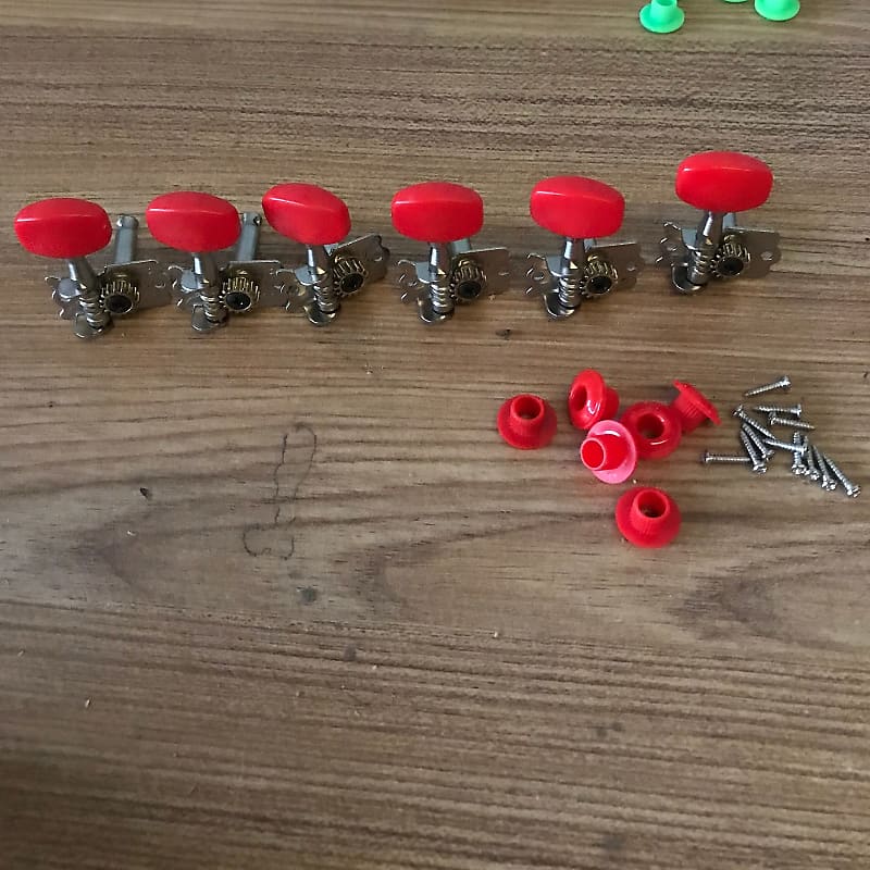 6R Open Gear Machine Heads Tuning Pegs with Red Buttons | Reverb
