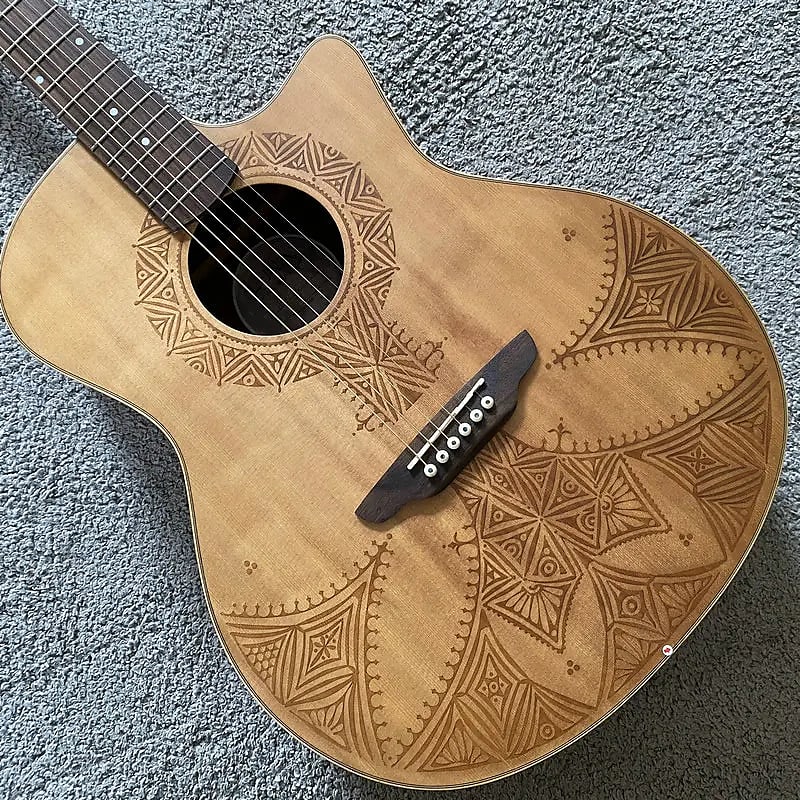 Luna 40 Inch Acoustic Guitar, Vintage Engraved Solid | Reverb UK