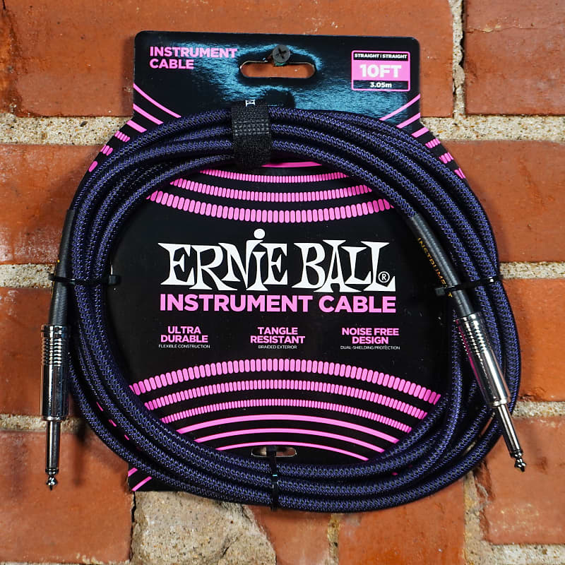 Ernie Ball Braided Instrument Cable Purple Black 10ft | Reverb