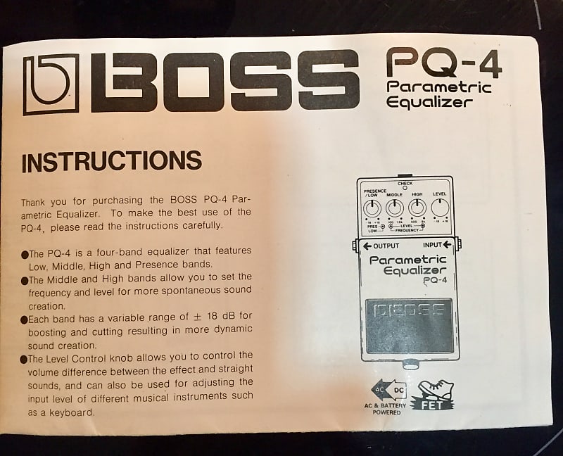Boss PQ-4 Parametric EQ User Manual | Reverb