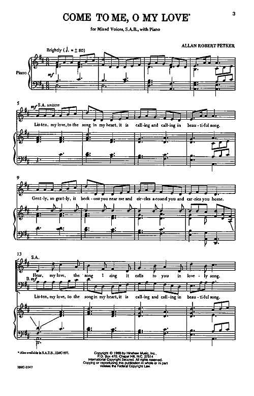 Come to Me, O My Love SAB | Reverb