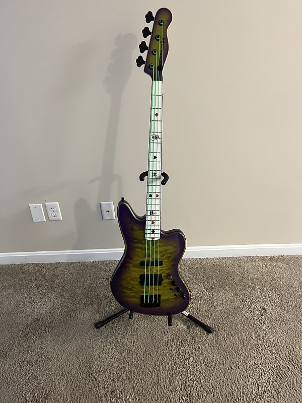 Warmoth Tele/Jaguar Bass 2022 - Purple / Green Burst | Reverb