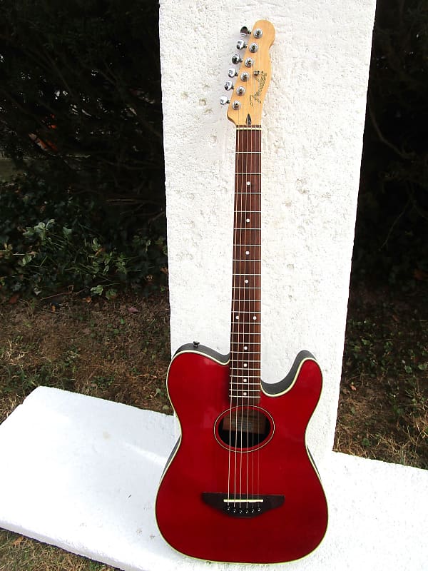 Fender Telecoustic Guitar, Red Finish, Fresh Setup, Gig Bag | Reverb