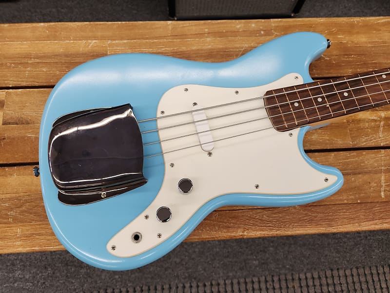 Silvertone Fretless Bass Daphne Blue neck on Mustang bass | Reverb