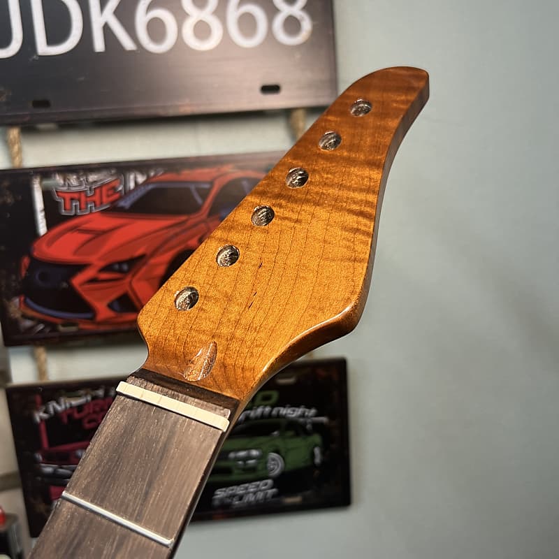 Canadian roasted maple flame patterned guitar neck with | Reverb