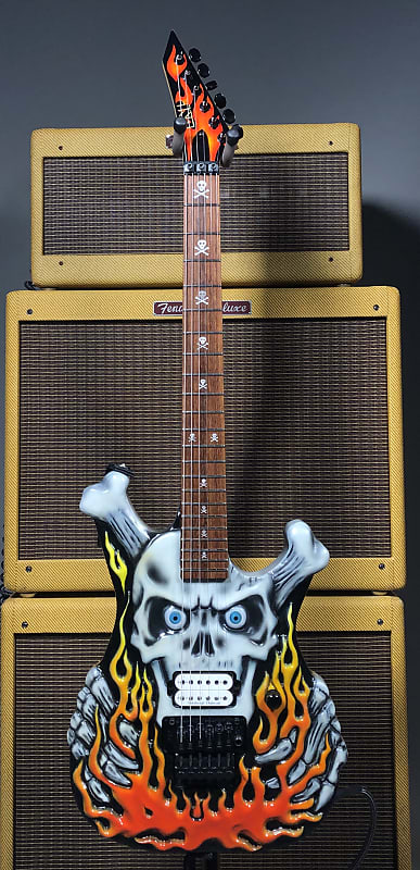 ESP George Lynch Carved Flame Skull and Bones 1993 #28 of 50 | Reverb