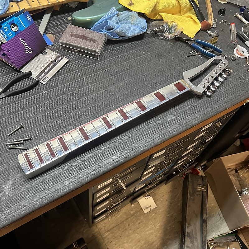 Baguley Aluminum Neck Reverse Headstock Red Block Inlays | Reverb