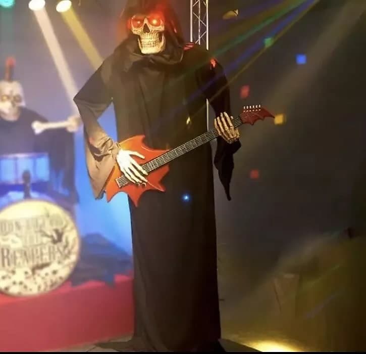 Haunted Living 6’ Animatronics Reaper with Guitar Halloween | Reverb