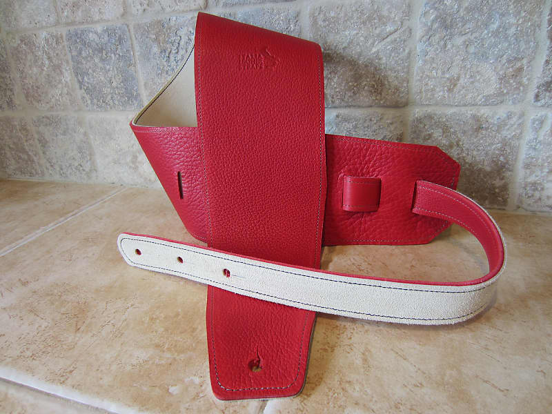Italia Leather Straps 4 INCH WIDE Rossa (Red) LEATHER GUITAR | Reverb