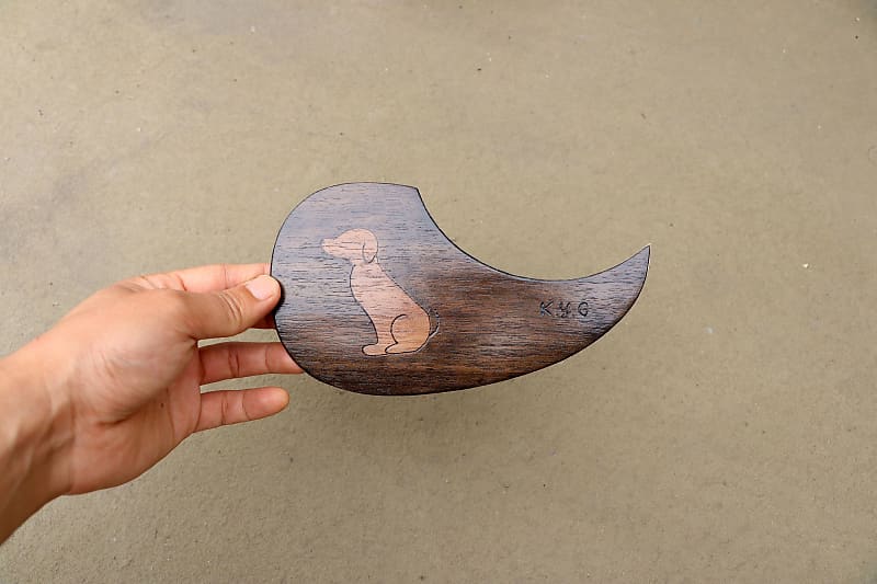 burnyblack acoustic pickguard - dog line 1 walnut/black | Reverb