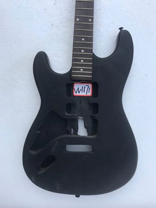 Black Left Handed Strat Style Guitar Body with Maple Neck | Reverb
