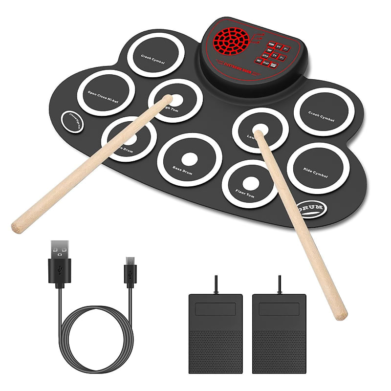 10 Pads Electric Drum Set Foldable 10-Drum Silicon Drum Kit | Reverb