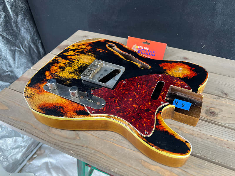 Real Life Relics F Hole Tele® Body Top Bound Aged Black Over | Reverb
