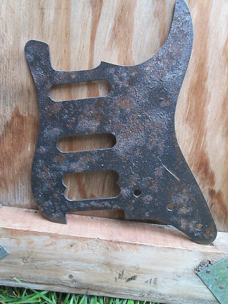 Rusted black metal Stratocaster Pickguard. HSS relic'd, | Reverb