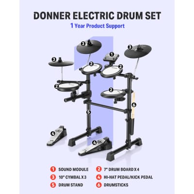 Donner DED-90 Electric Drum Set, Electronic Drum Kit for | Reverb