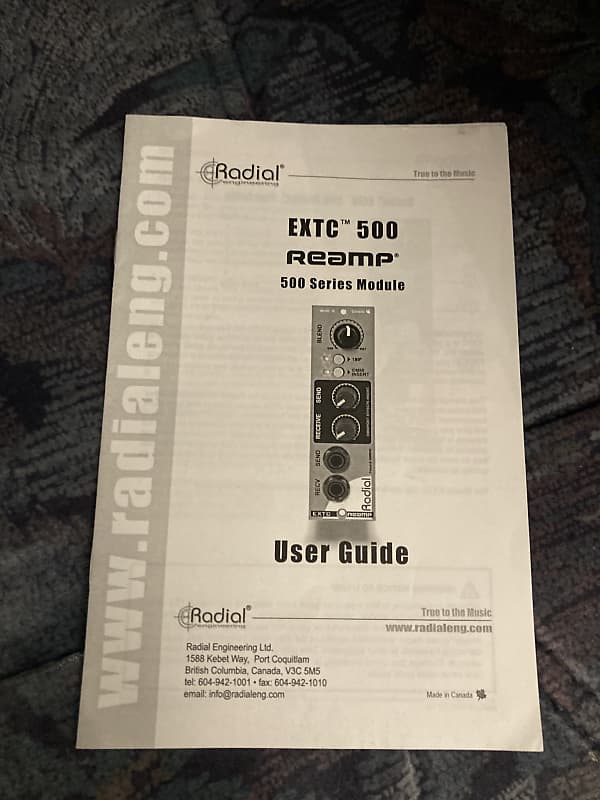 Radial EXTC 500 Reamp Original Owners Manual / User Manual | Reverb
