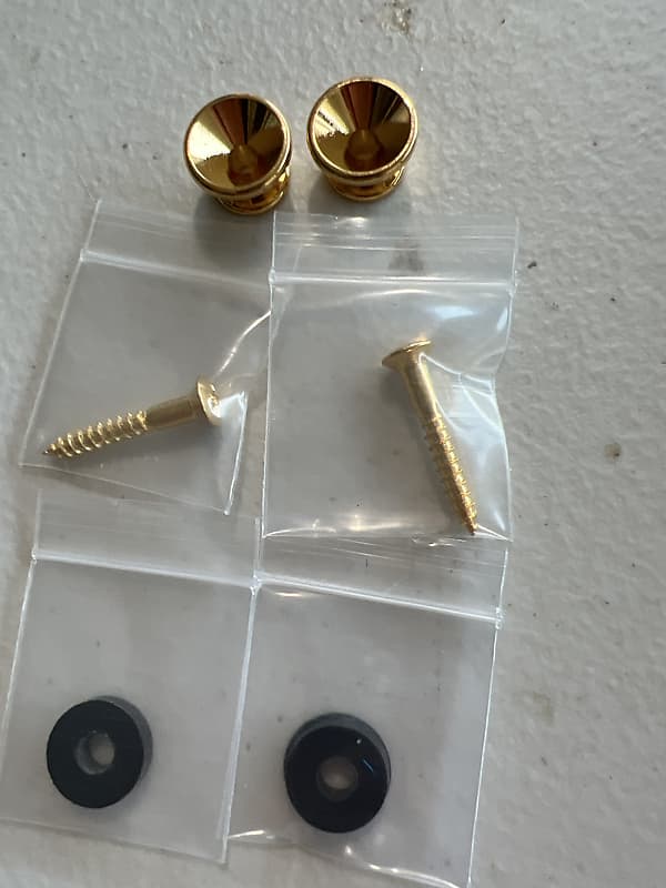 Allparts Stratocaster Gold strap buttons cushions and mount | Reverb