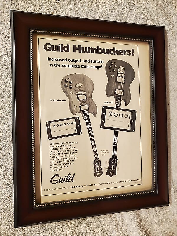 1974 Guild Guitars Promotional Ad Framed New Guild Humbuckers | Reverb