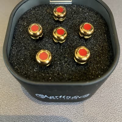 Martin APP0006 Luxe Liquid Metal Bridge Pin Set - Gold w/ Red | Reverb