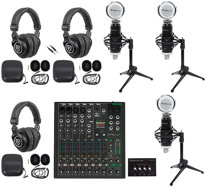 3-Person Podcast Podcasting Recording Kit w/Mackie ProFX10 | Reverb