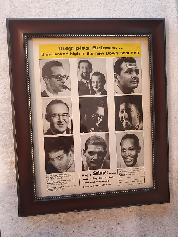 1958 Selmer Horns Promotional Ad Framed Paul Desmond, Larry | Reverb