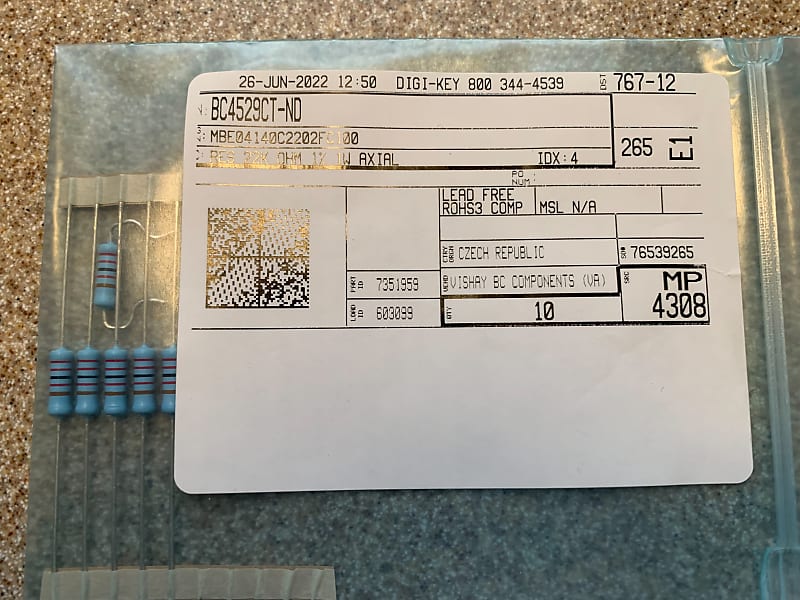 Vishay BC Components 22K ohm 1% 1W Axial Resistor Blue | Reverb