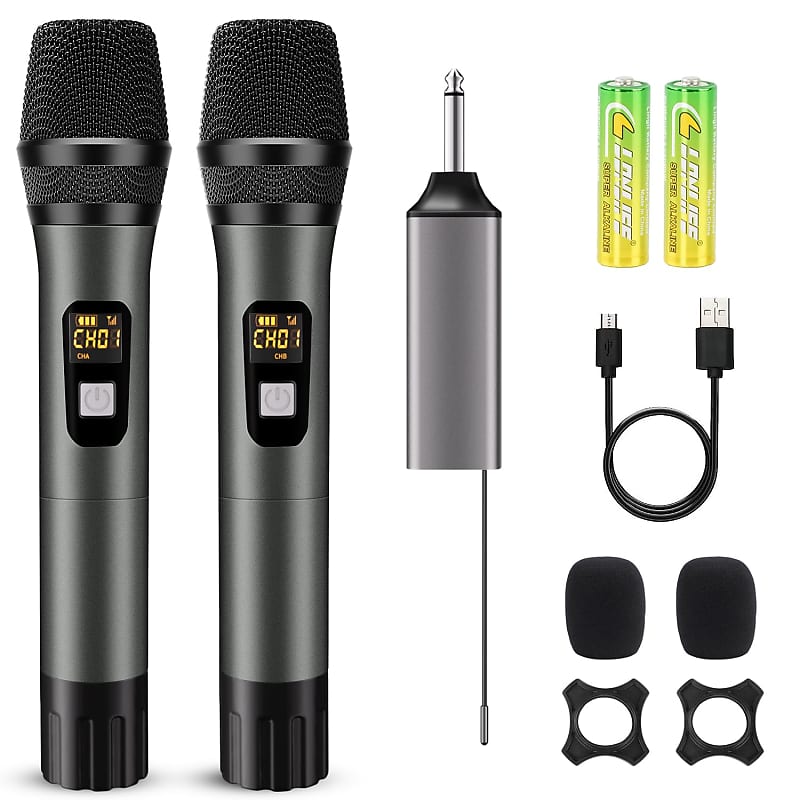 Wireless Microphone, Handheld UHF Dual Metal Cordless Dynamic | Reverb