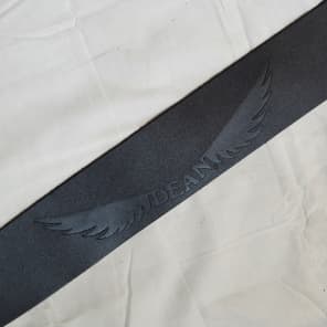 DEAN Padded Black Leather Wings Logo GUITAR Strap NEW - Logo | Reverb