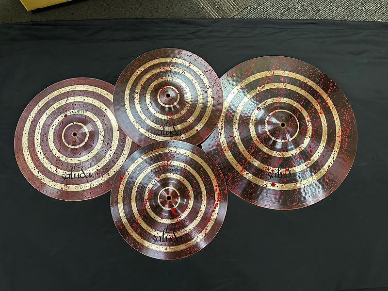 14" Saluda Blood Splattered Hi-Hat Cymbals | Reverb