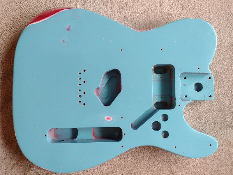 Alder Telecaster Body - Aged Daphne Blue/Candy Apple Red | Reverb
