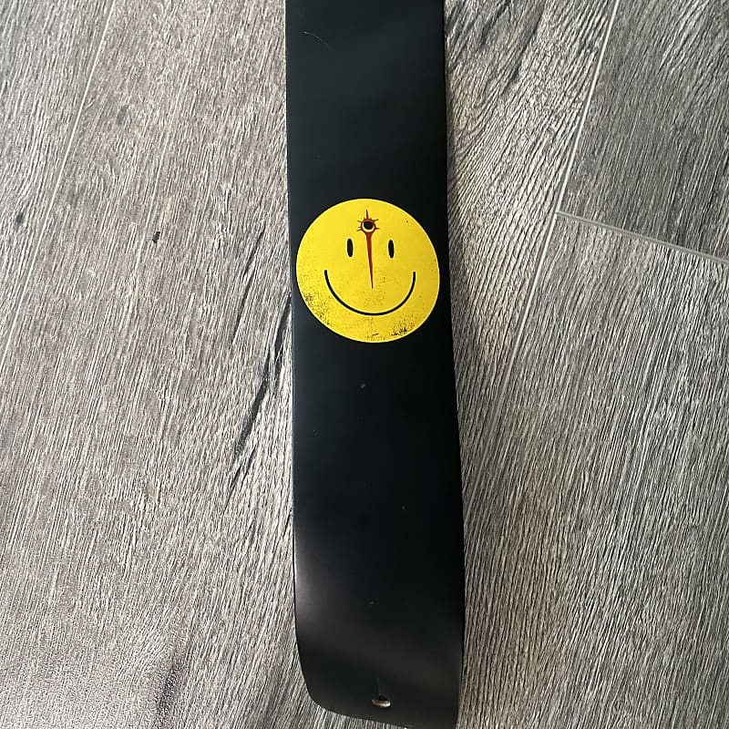 Planet Waves 2.5" Leather Guitar Strap Black with Smiley Face | Reverb