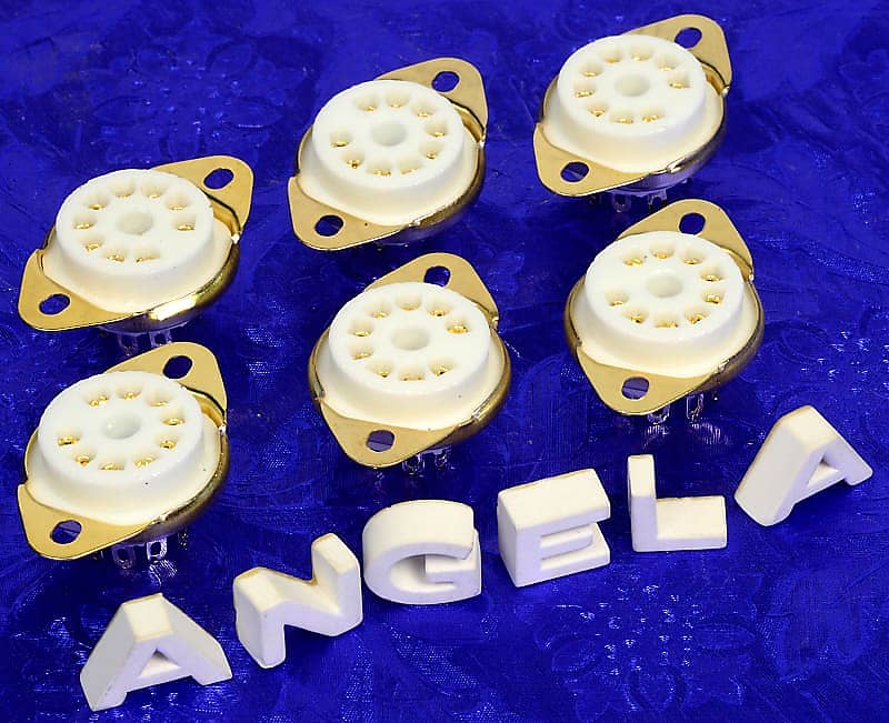 Six Taller 9 Pin White Ceramic And Gold Bottom Chassis Mount | Reverb