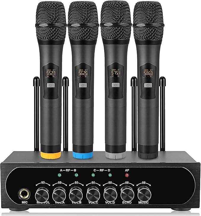 Portable UHF 4 Channel Wireless Microphone System with Four | Reverb