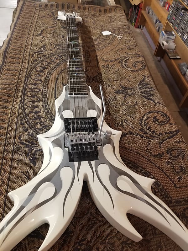 BC Rich Draco Ghost 2000s White Black Flames | Reverb