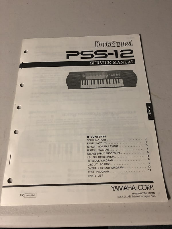 Yamaha PSS-12 PortaSound Service Manual 1994 | Reverb