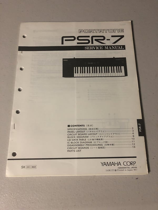 Yamaha PSR-7 Portatone Service Manual 1989 | Reverb Australia