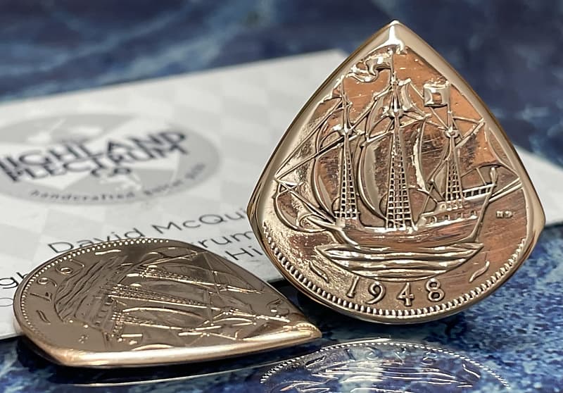 The Highland Plectrum Co. 1948 George VI Half Penny Coin Pick | Reverb