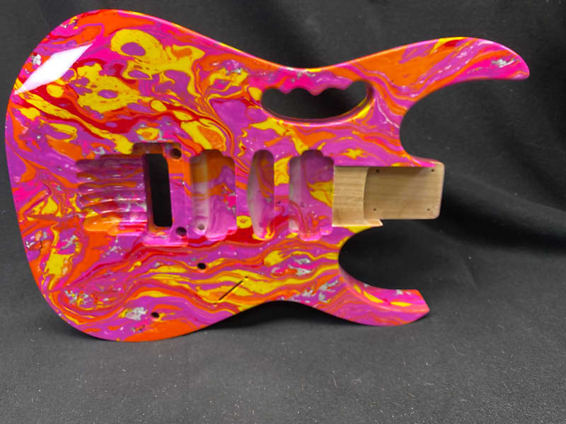 Alder 6 string Jem style guitar body, pink multicolor swirl, | Reverb