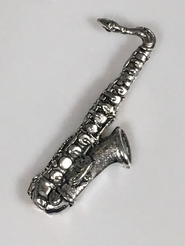English made pewter saxophone pin badge | Reverb