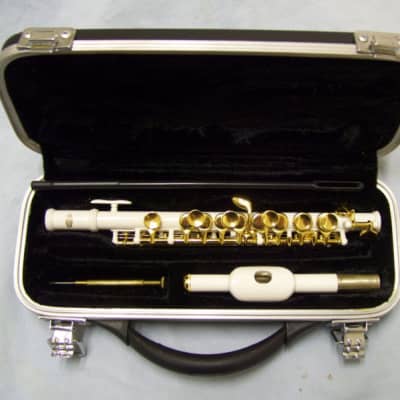 White piccolo, White color with gold keys | Reverb