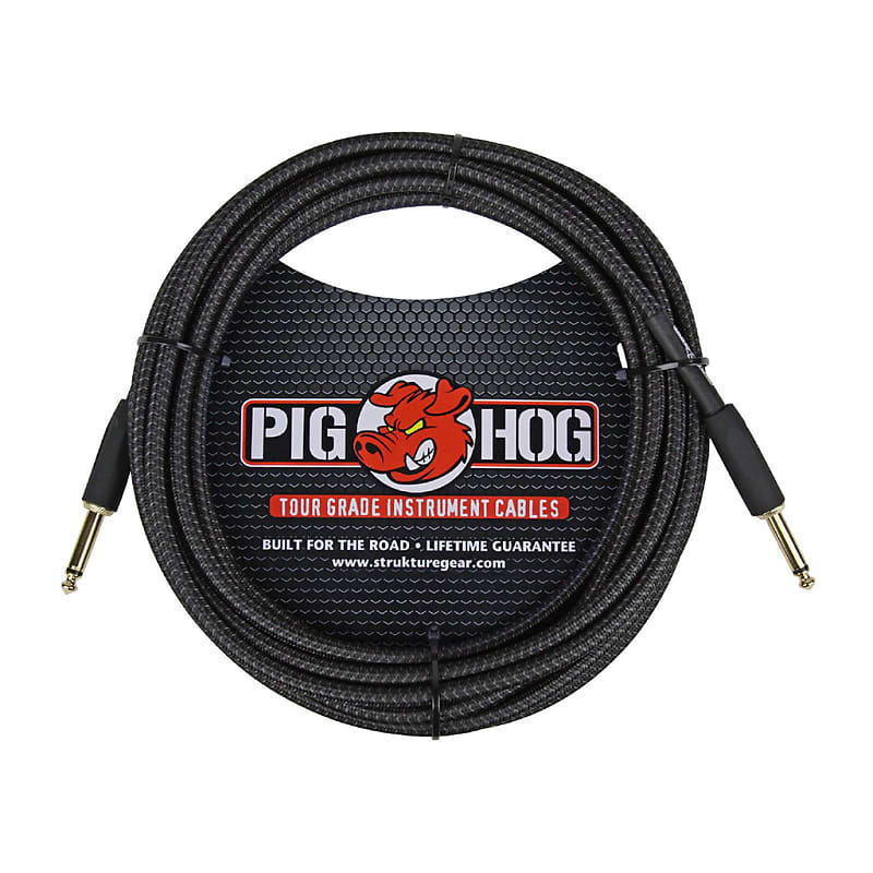 Pig Hog Instrument Cable 20ft - PCH20BK Black Woven | Reverb